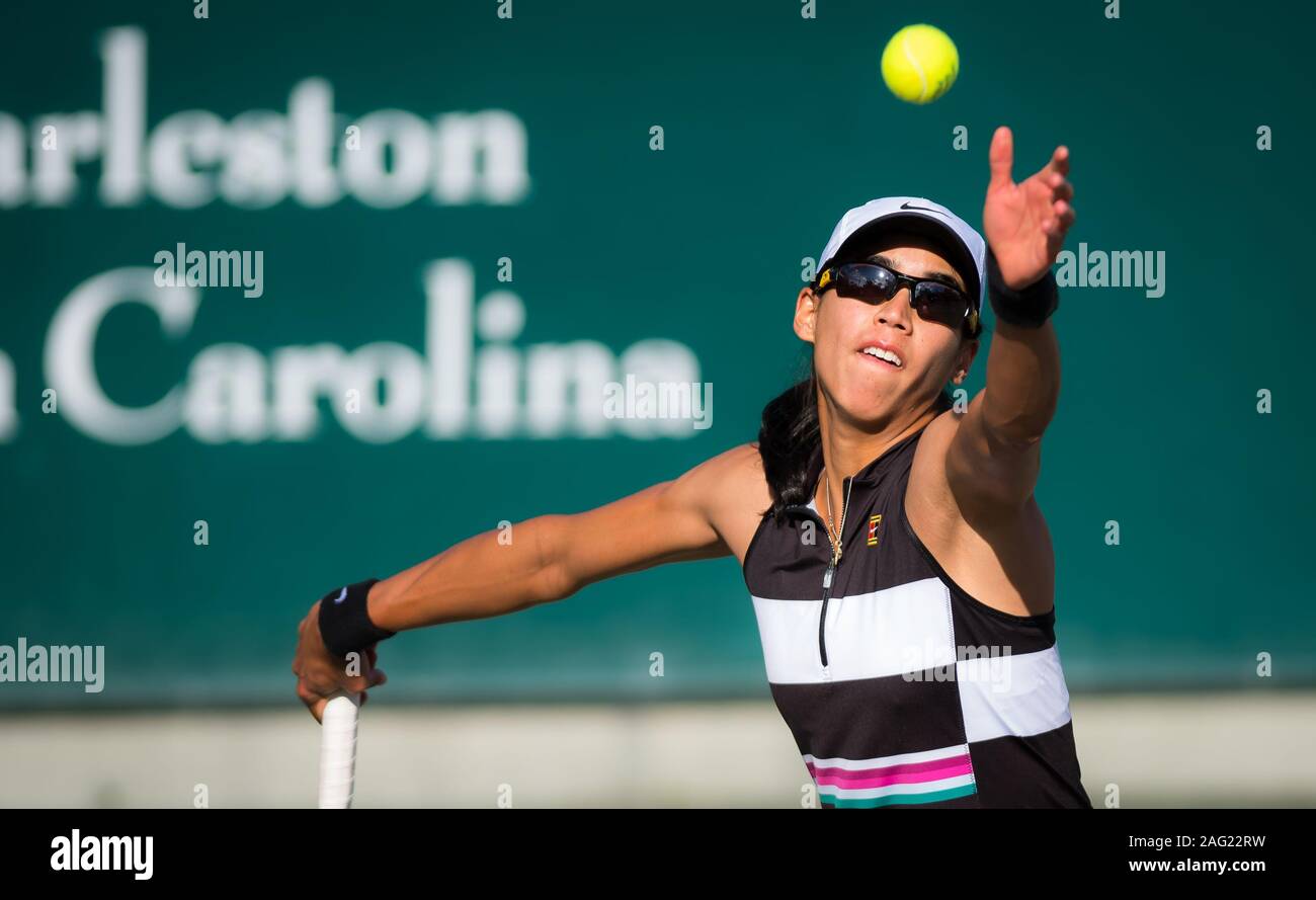 Astra Sharma of Australia in action during her first-round match at the ...