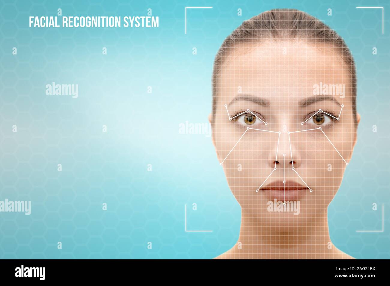 Facial recognition concept. Face of young beautiful woman isolated on ...