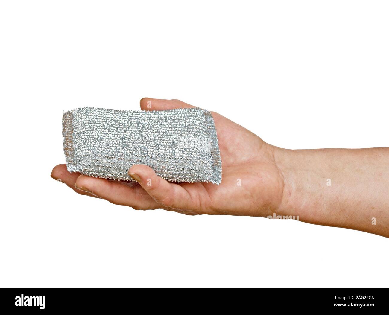 Hand with sponge isolated on white background Stock Photo - Alamy