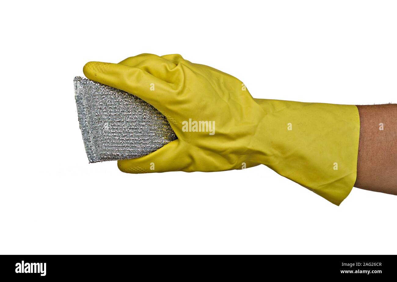 Hand with sponge isolated on white background Stock Photo - Alamy