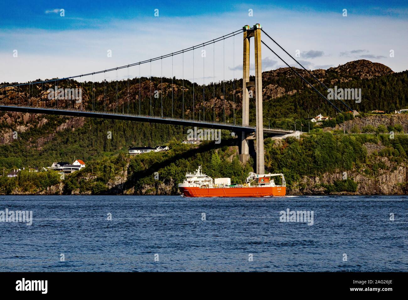 Reefer vessel With Frohavet approaching the port of Bergen, Norway ...