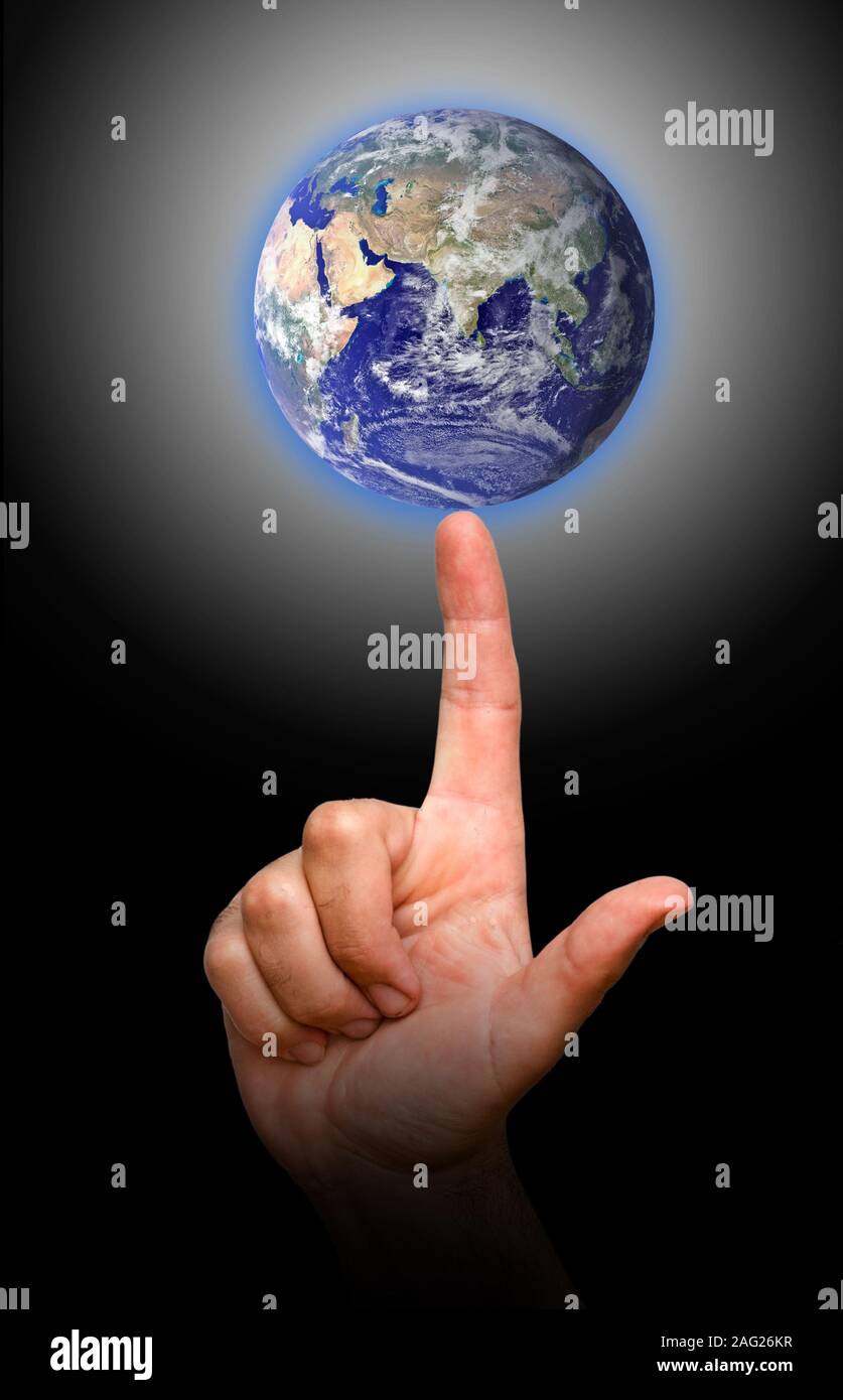 Hand with planet earth Stock Photo - Alamy