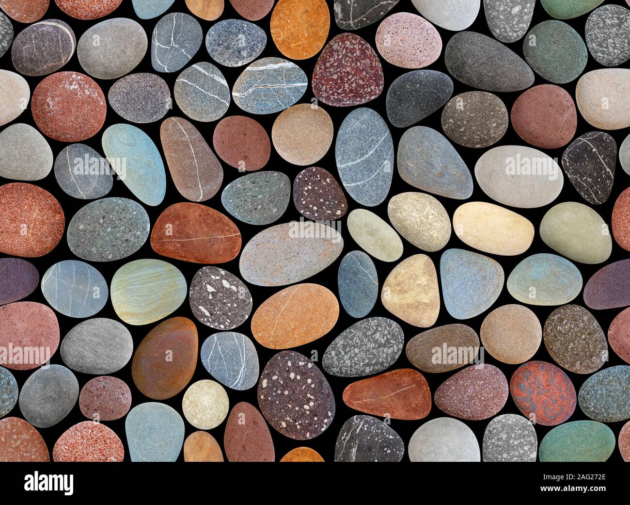 Seamless pattern of colorful pebbles collection isolated on black Stock ...