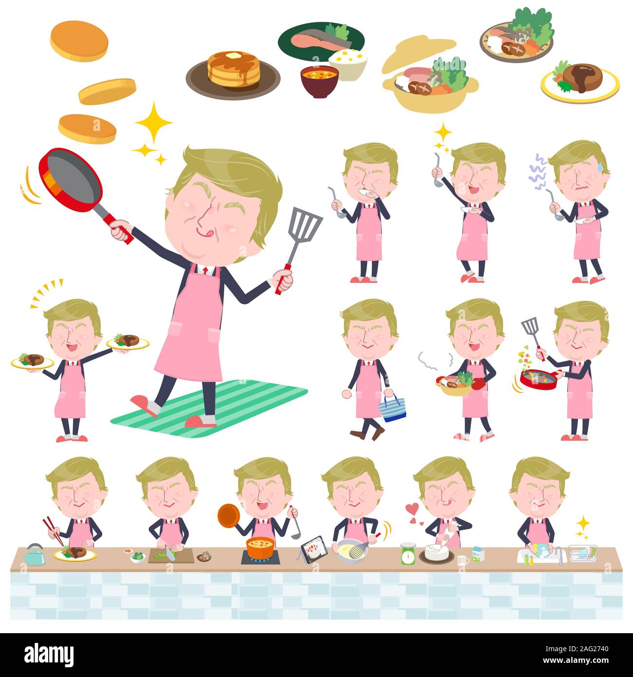 A set of blond hair old men about cooking.There are actions that are ...