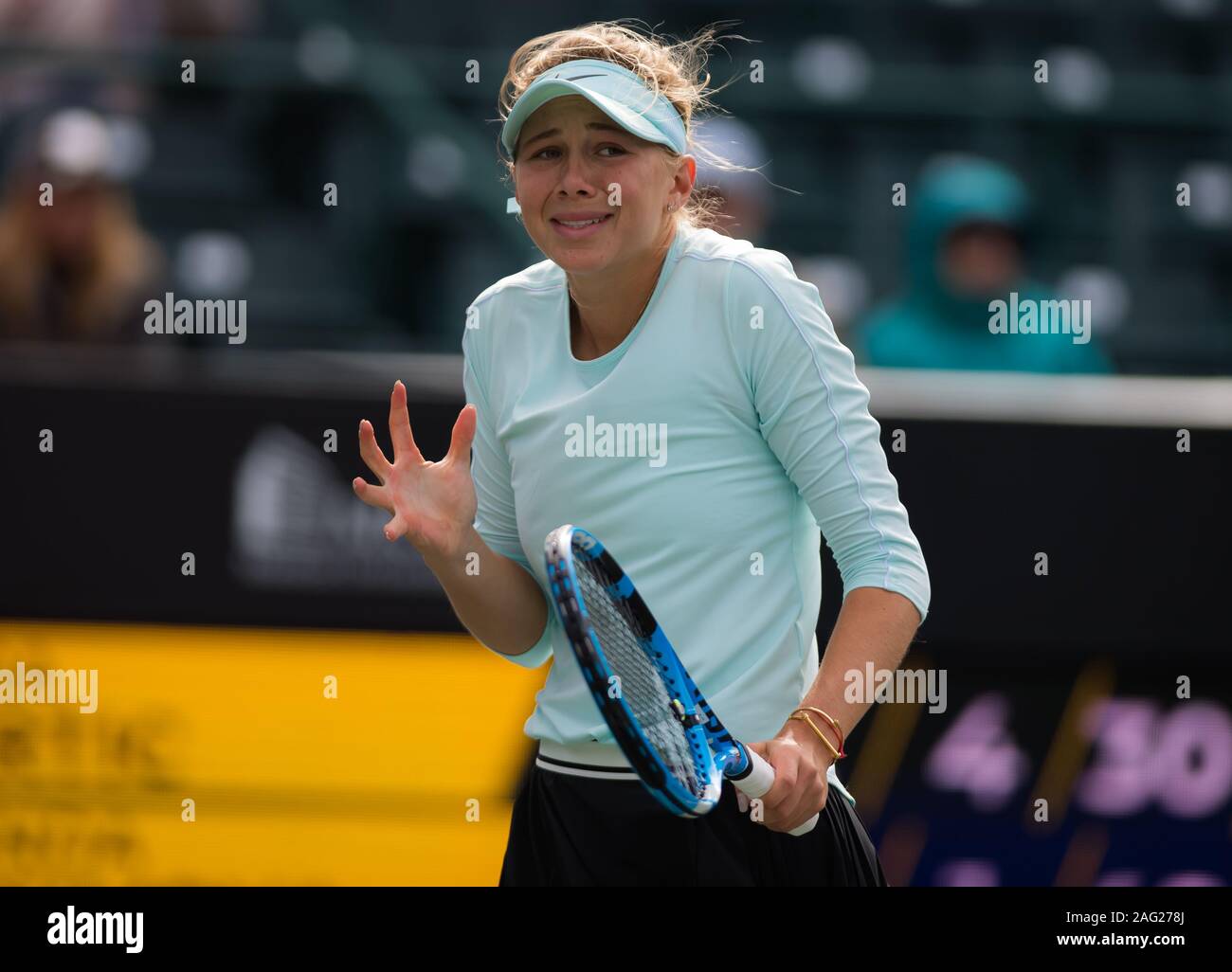 Amanda Anisimova of the United States in action during her first-round ...