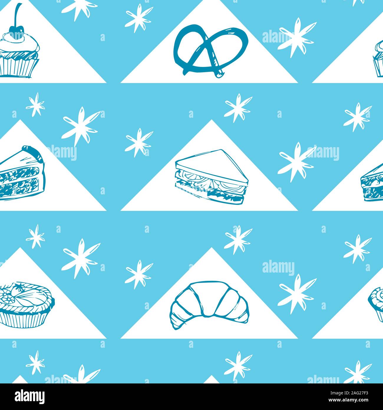 Vector blue cakes and pastry seamless background repeat pattern with ...