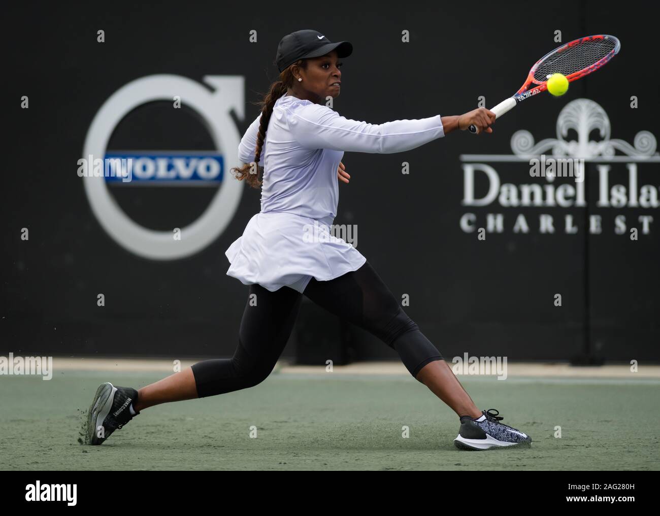 Sloane Stephens of the United States in action during her first-round ...