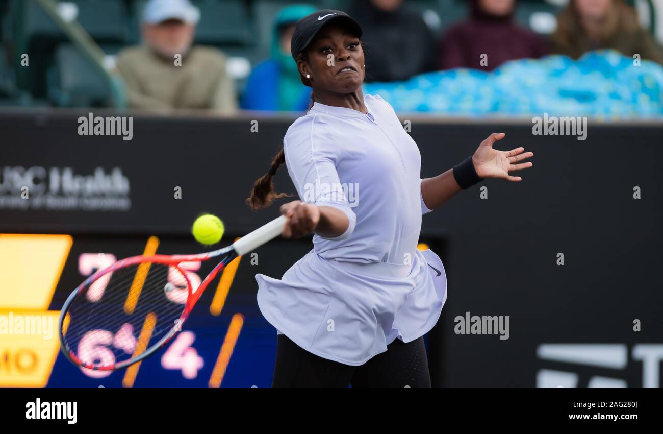 Sloane Stephens of the United States in action during her first-round ...