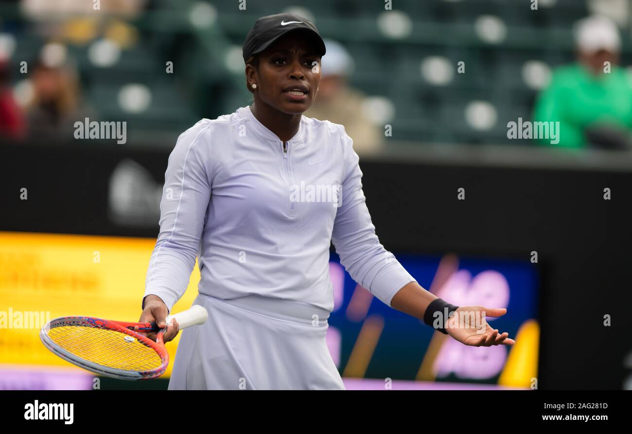 Sloane Stephens of the United States in action during her first-round ...
