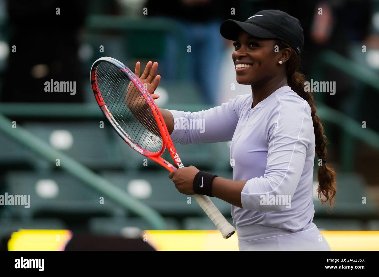 Sloane Stephens of the United States in action during her first-round ...