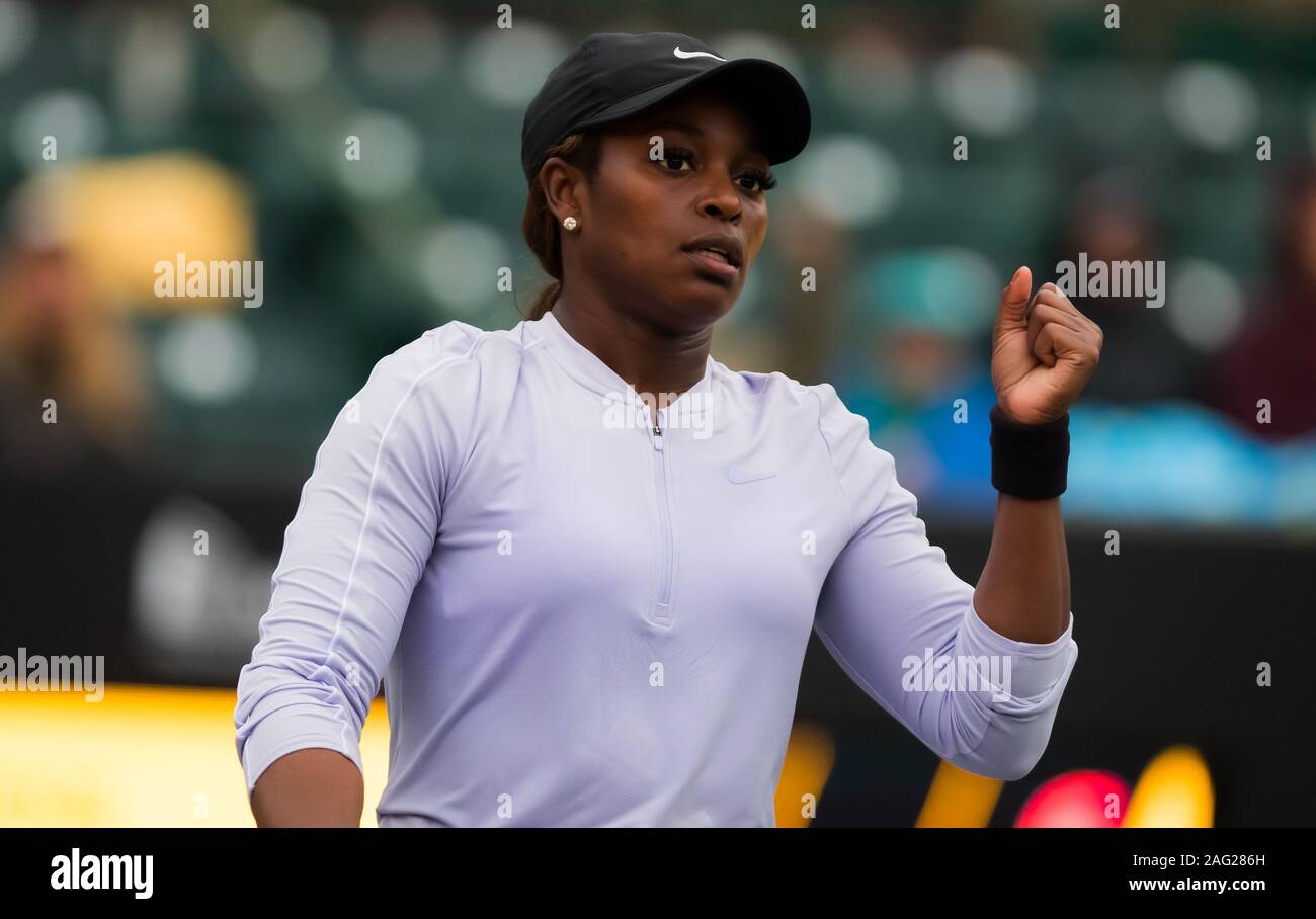 Sloane Stephens of the United States in action during her first-round ...