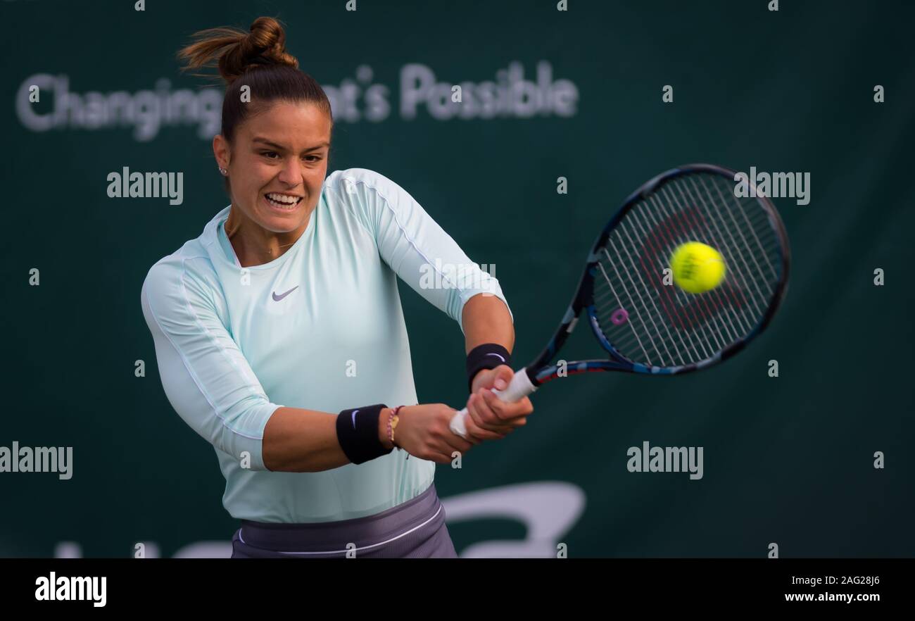 Maria Sakkari of Greece in action during her first-round match at the 2019 Volvo Car Open WTA ...