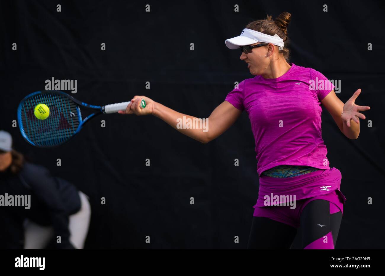Nicole Melichar of the United States playing doubles at the 2019 Volvo ...