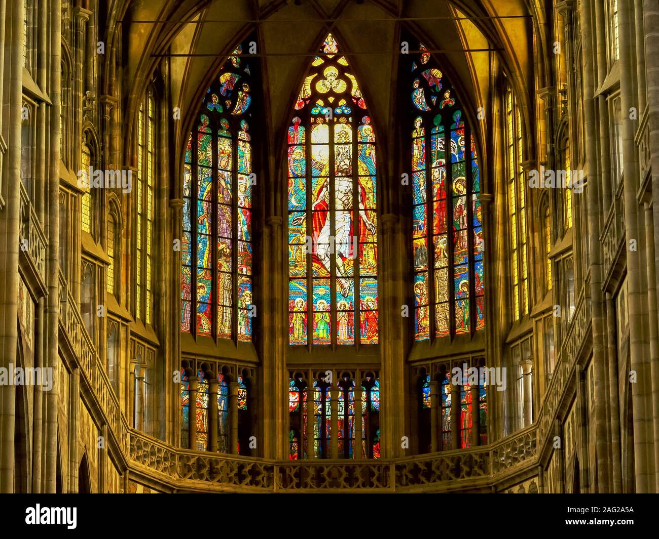 PRAGUE, CZECH REPUBLIC - OCTOBER, 10, 2017: close up of a stained glass ...