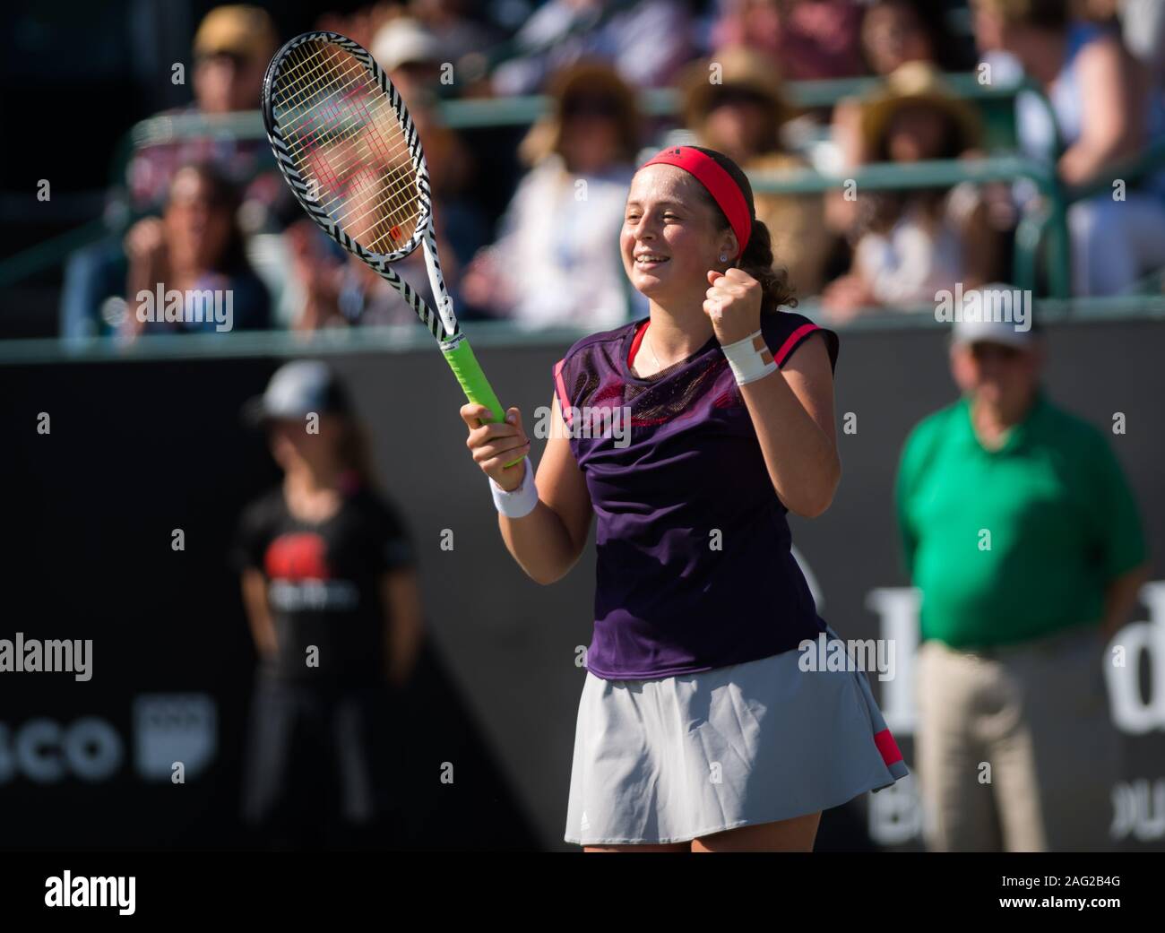Jelena Ostapenko of Latvia in action during her second-round match at ...