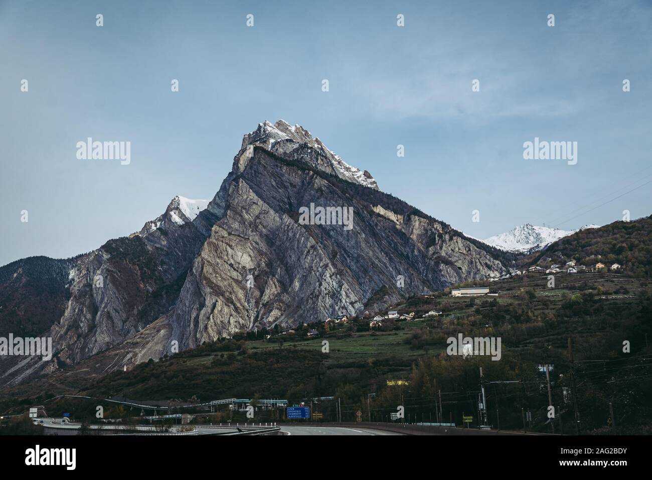 SAVOY, FRANCE / NOVEMBER 2019: View of the Alps along the french border ...
