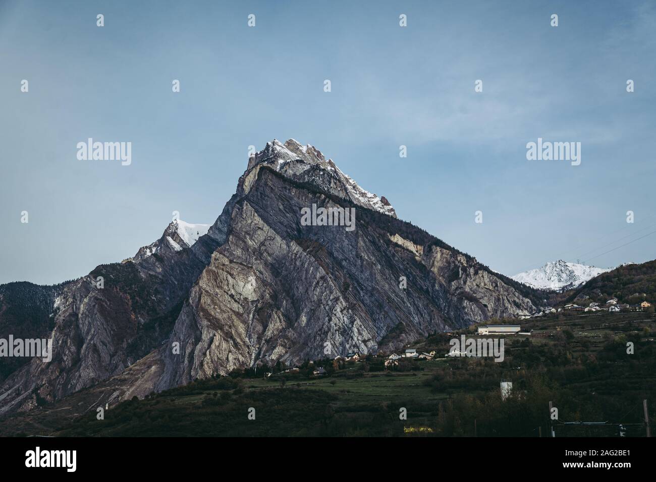 SAVOY, FRANCE / NOVEMBER 2019: View of the Alps along the french border ...