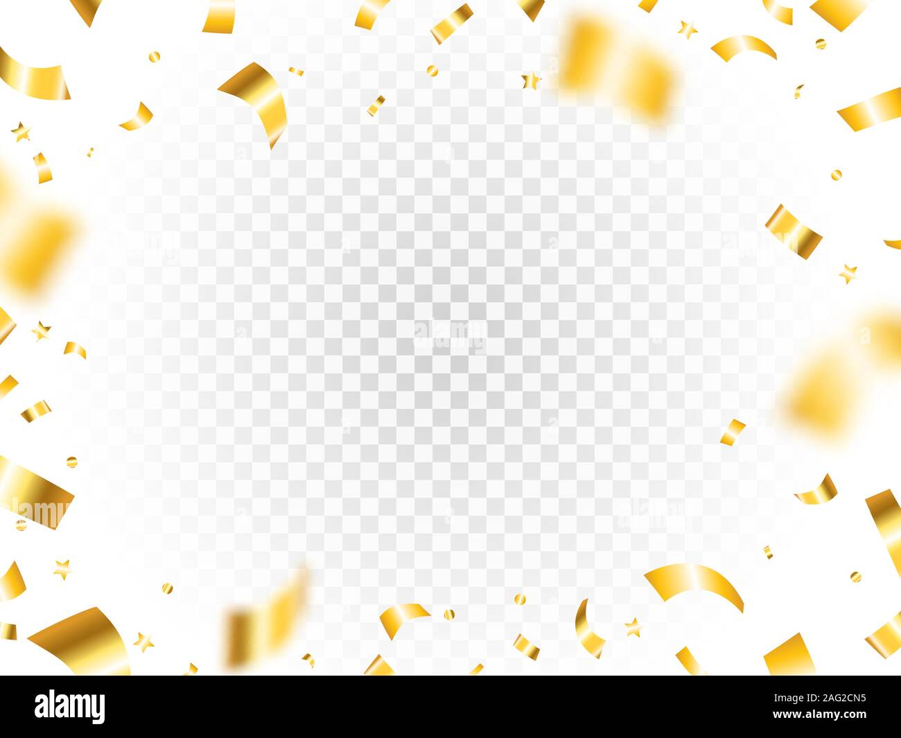 Gold confetti frame on transparent backdrop. Luxury festive tinsel ...