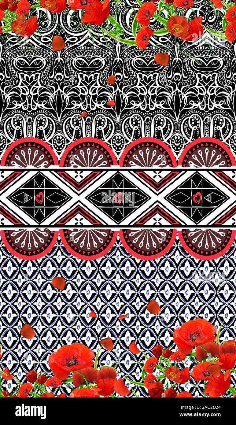 Traditional seamless pattern with red flowers. Ethnic background ...