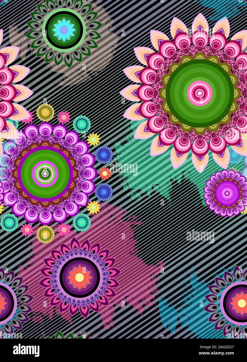 Traditional, ethnic colorful shapes on diagonal lines background ...