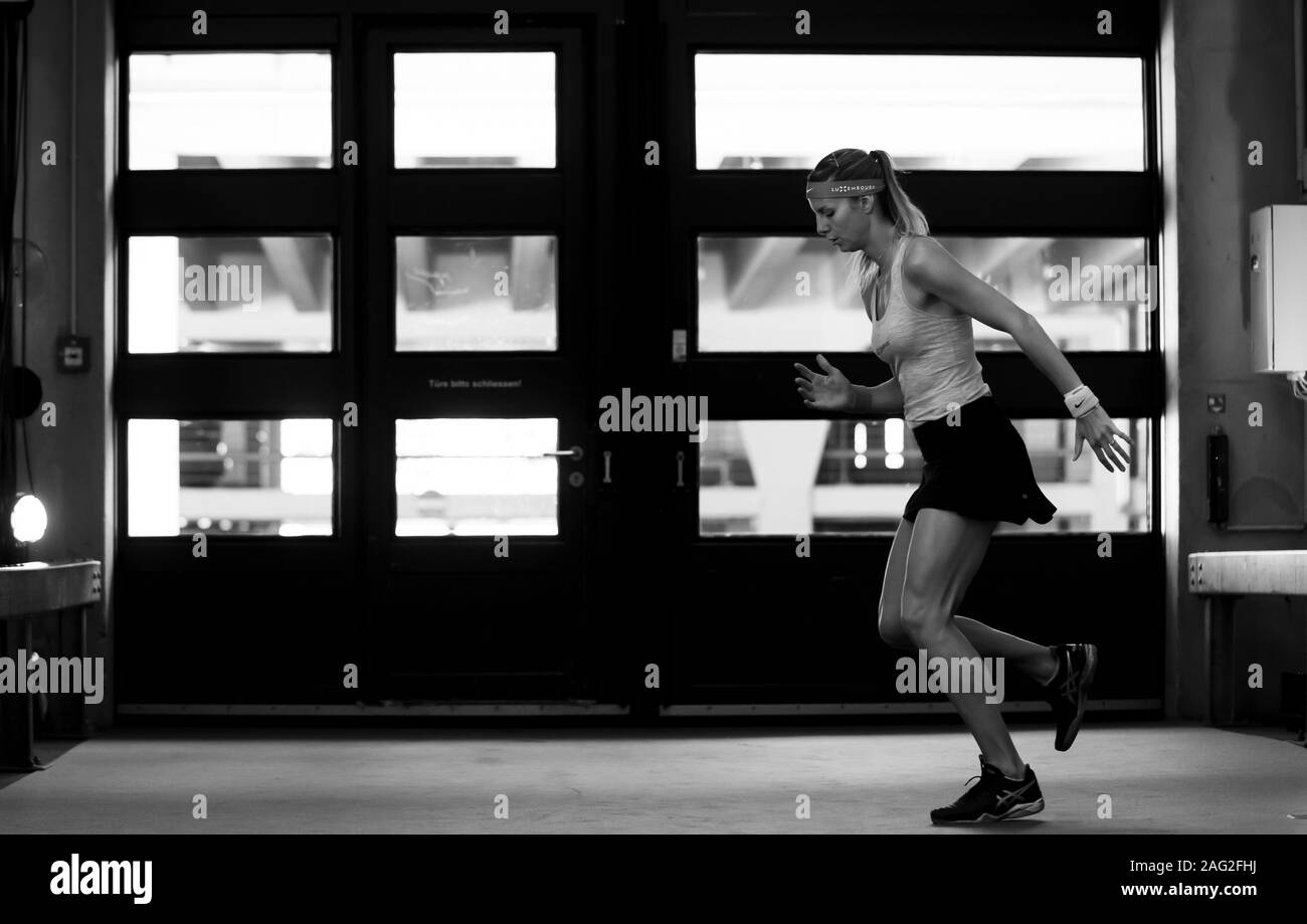 Mandy Minella of Luxembourg before her first-round match at the 2019 ...