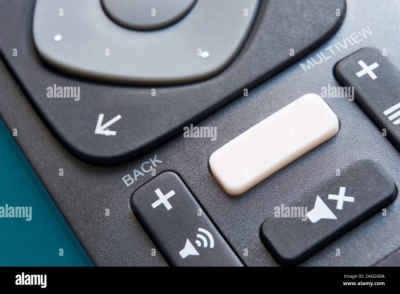 Dark smart tv remote control mock up with blank white button and copy ...
