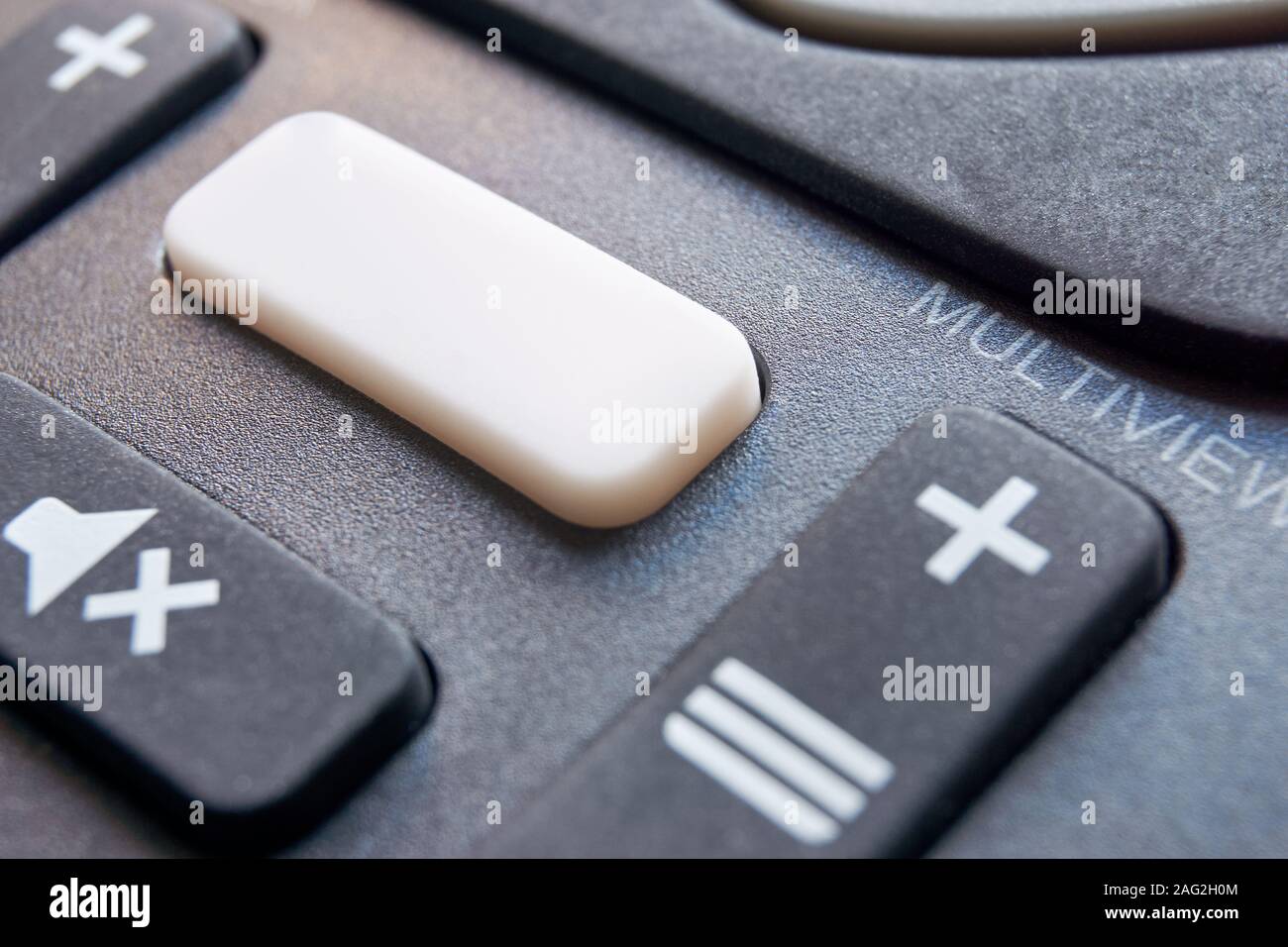 Dark smart tv remote control mock up with blank white button and copy ...