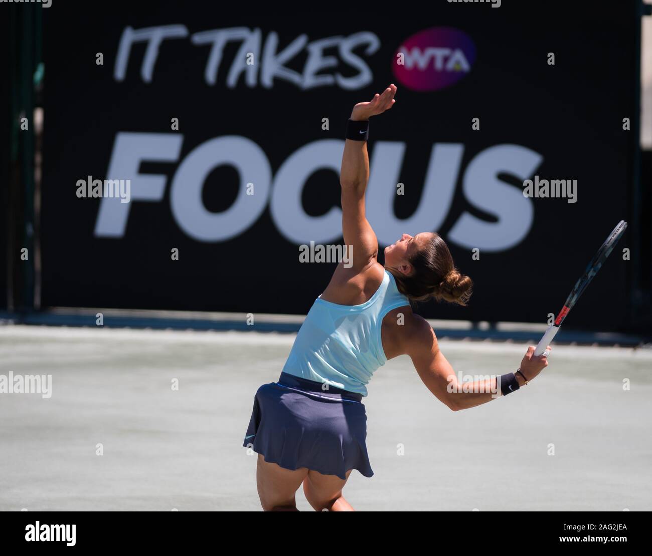 Maria Sakkari of Greece in action during her third-round match at the 2019 Volvo Car Open WTA ...