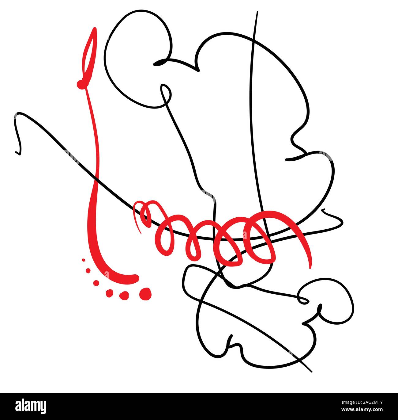 abstract outline contemporary composition, black and red lines with ...