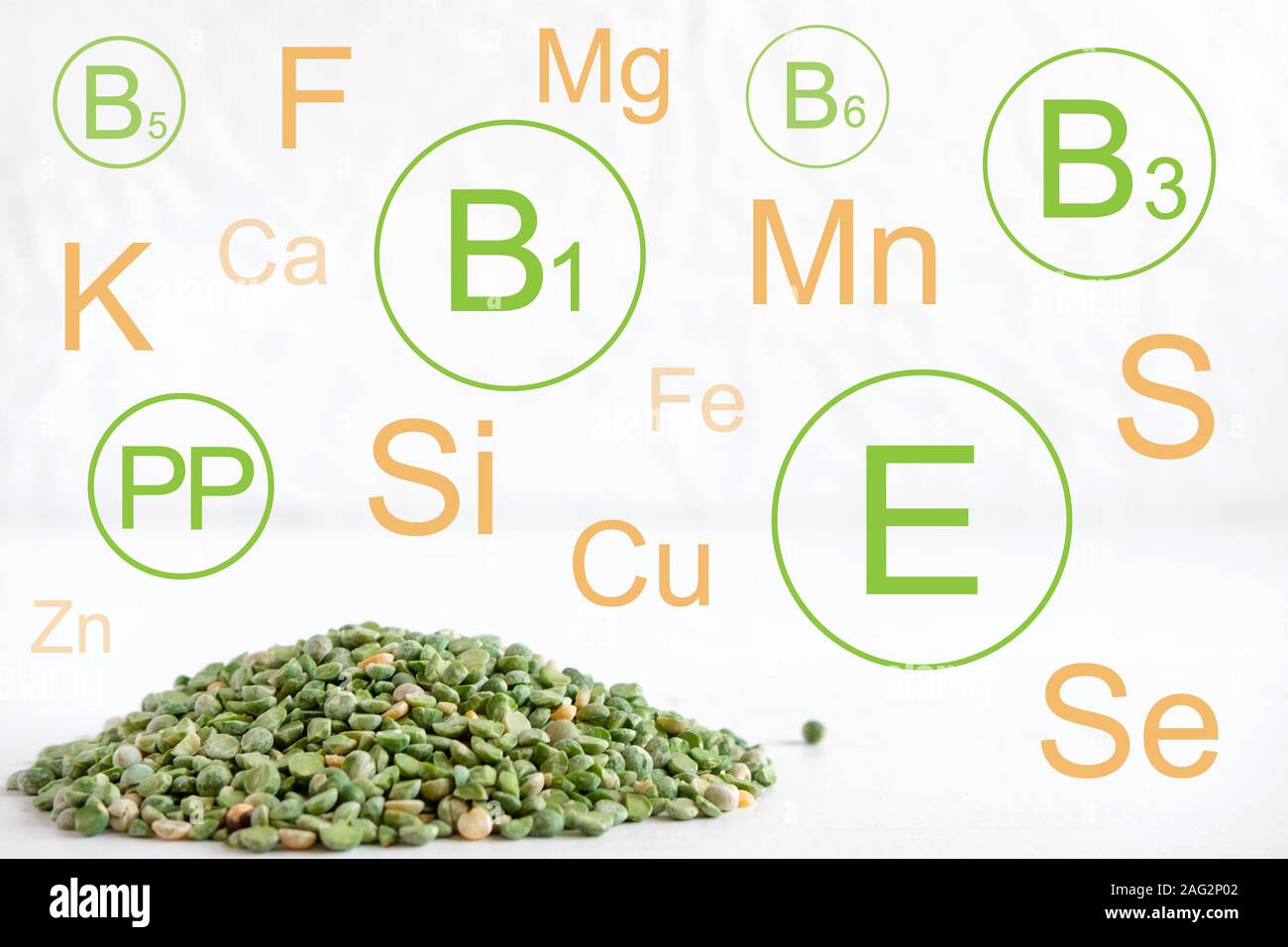 Pea groats. Infographic with vitamins and minerals in pea groats ...
