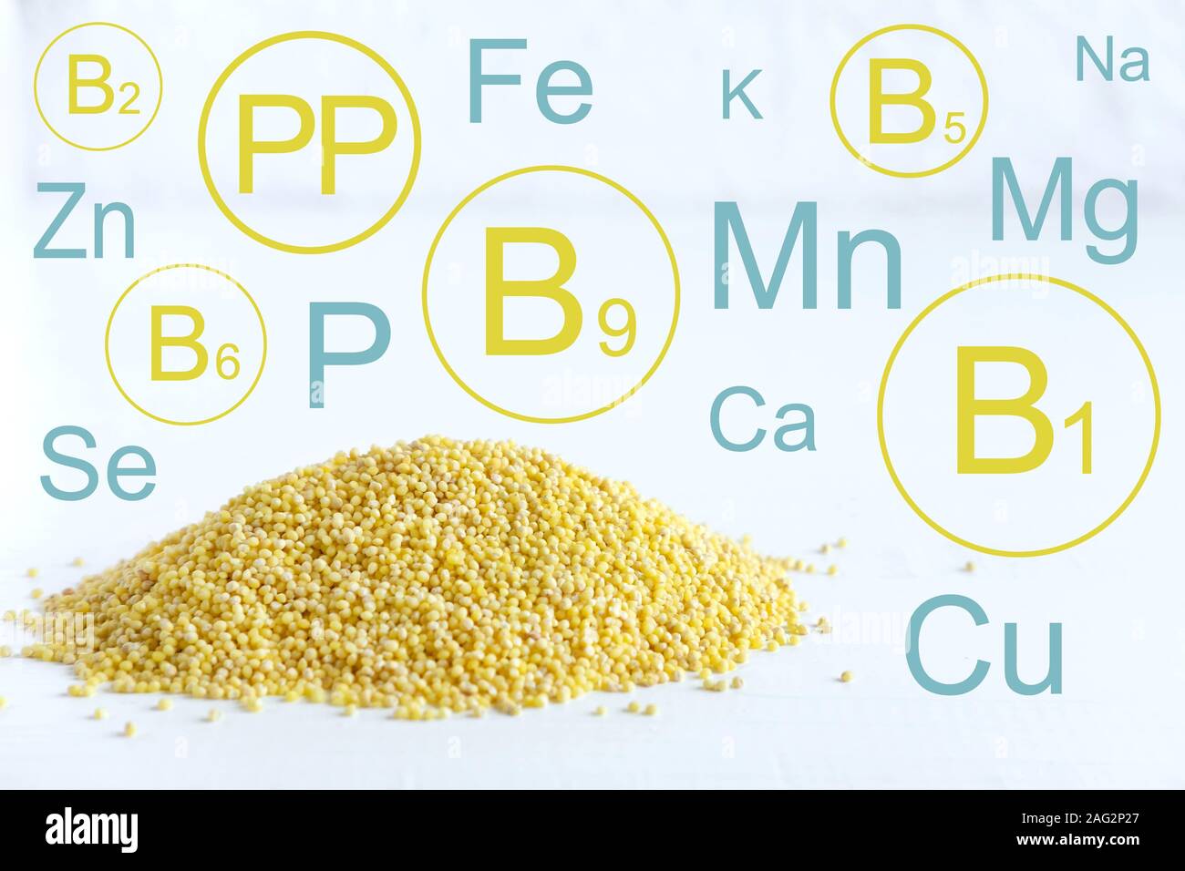 Millet groats. Infographic with vitamins and minerals in millet ...