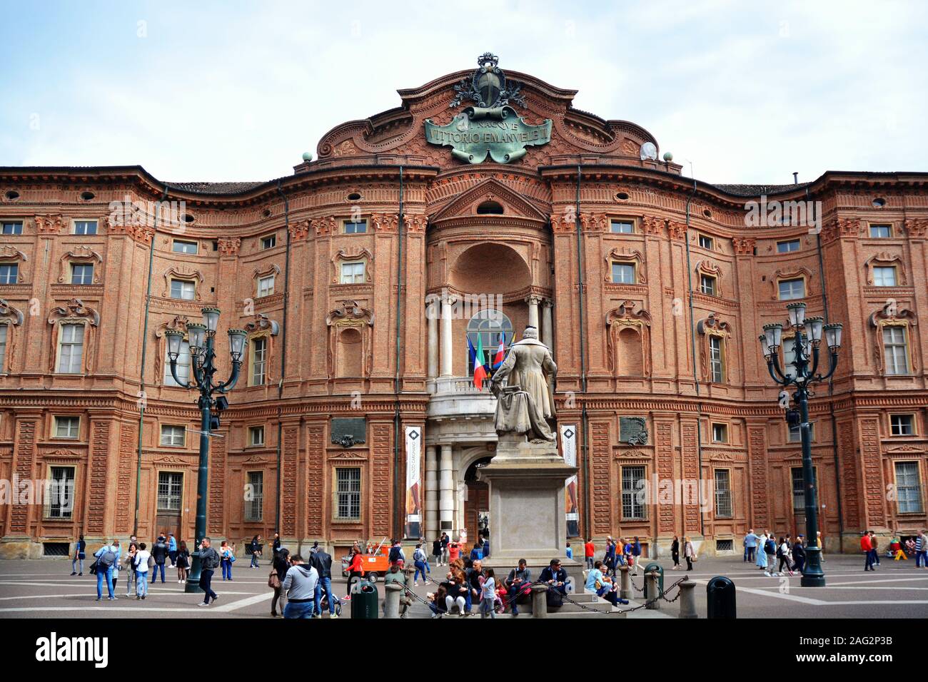 Turin, Piedmont/Italy -04/20/2019- Turin the curved brick façade of ...