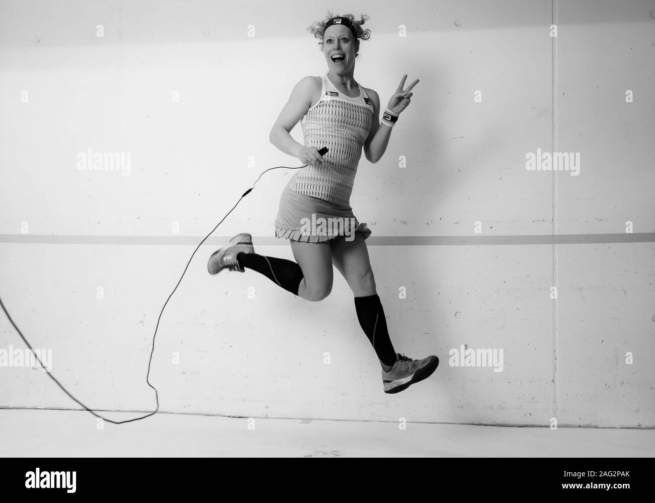 Laura Siegemund of Germany in the photo box after her first-round match ...