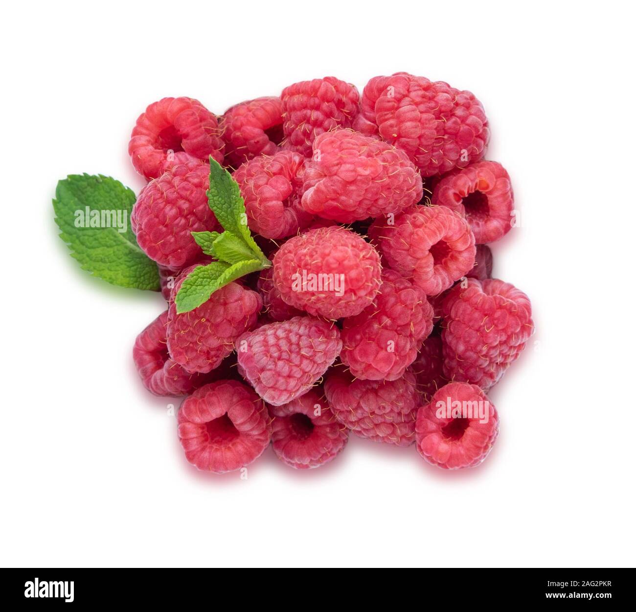 Raspberry berries and mint leaf isolated on white background Stock ...