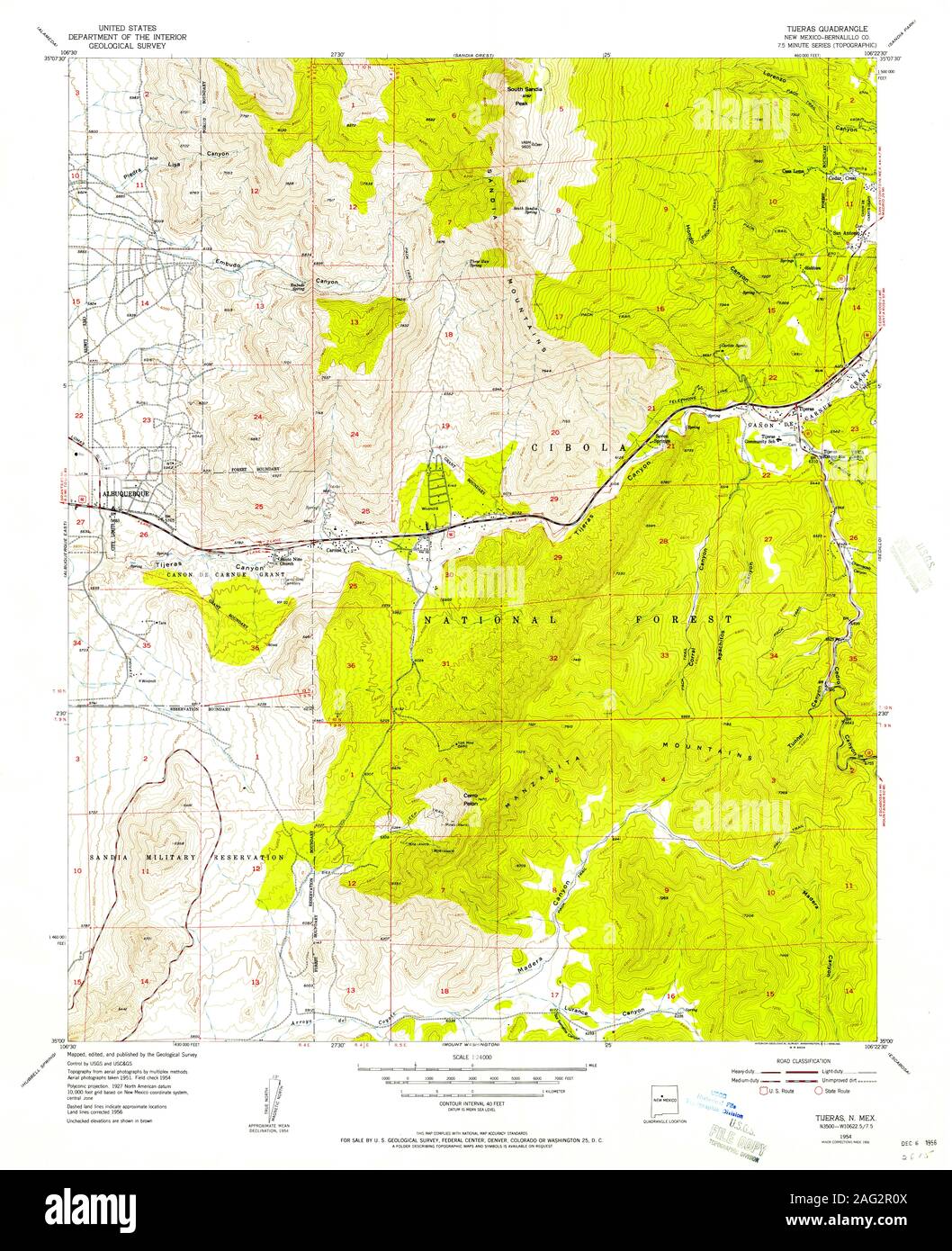 USGS TOPO Map New Mexico NM Tijeras 193298 1954 24000 Restoration Stock ...