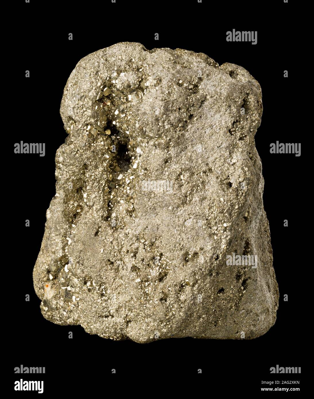 Pyrite (FeS2) crystals from Peru isolated on black background Stock ...