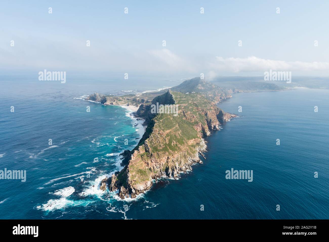 The famous Cape Point (South Africa) aerial view shot from a helicopter ...