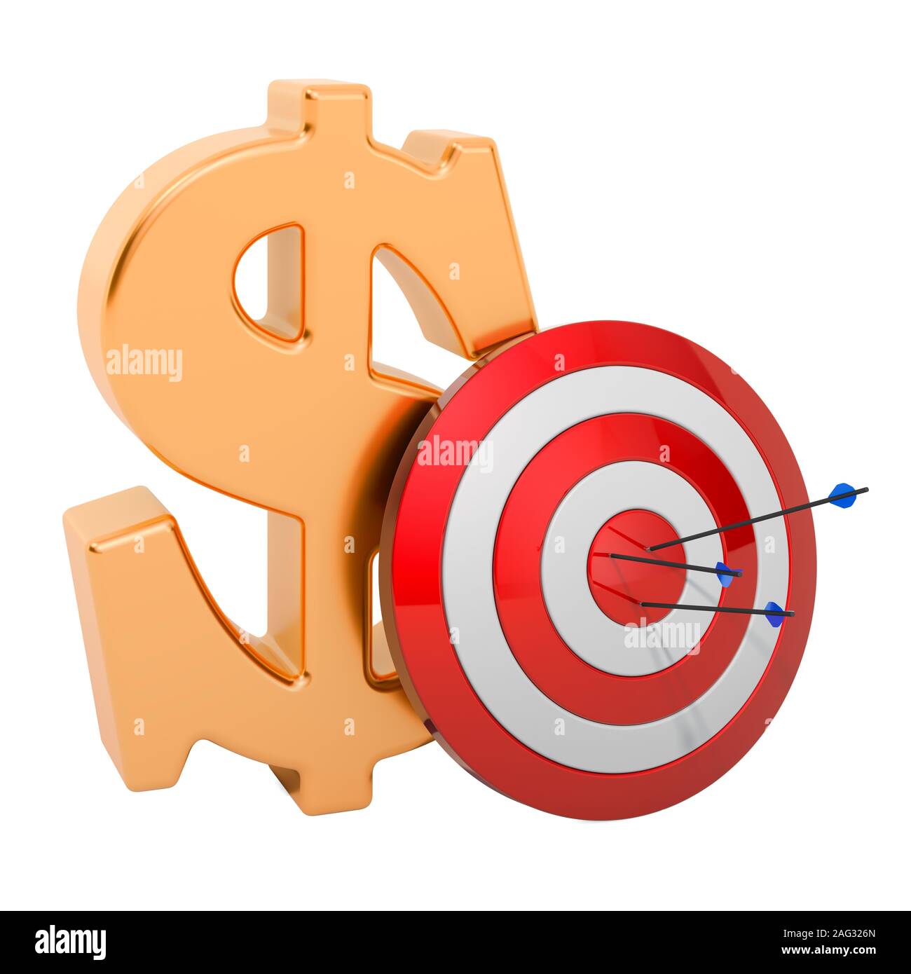 Target with dollar symbol, Successful business concept, 3D rendering ...