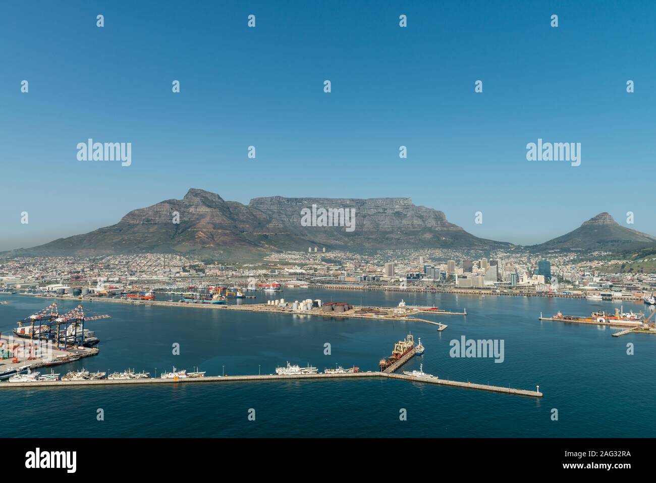 Cape Town Harbor (South Africa, aerial view) shot from a helicopter ...