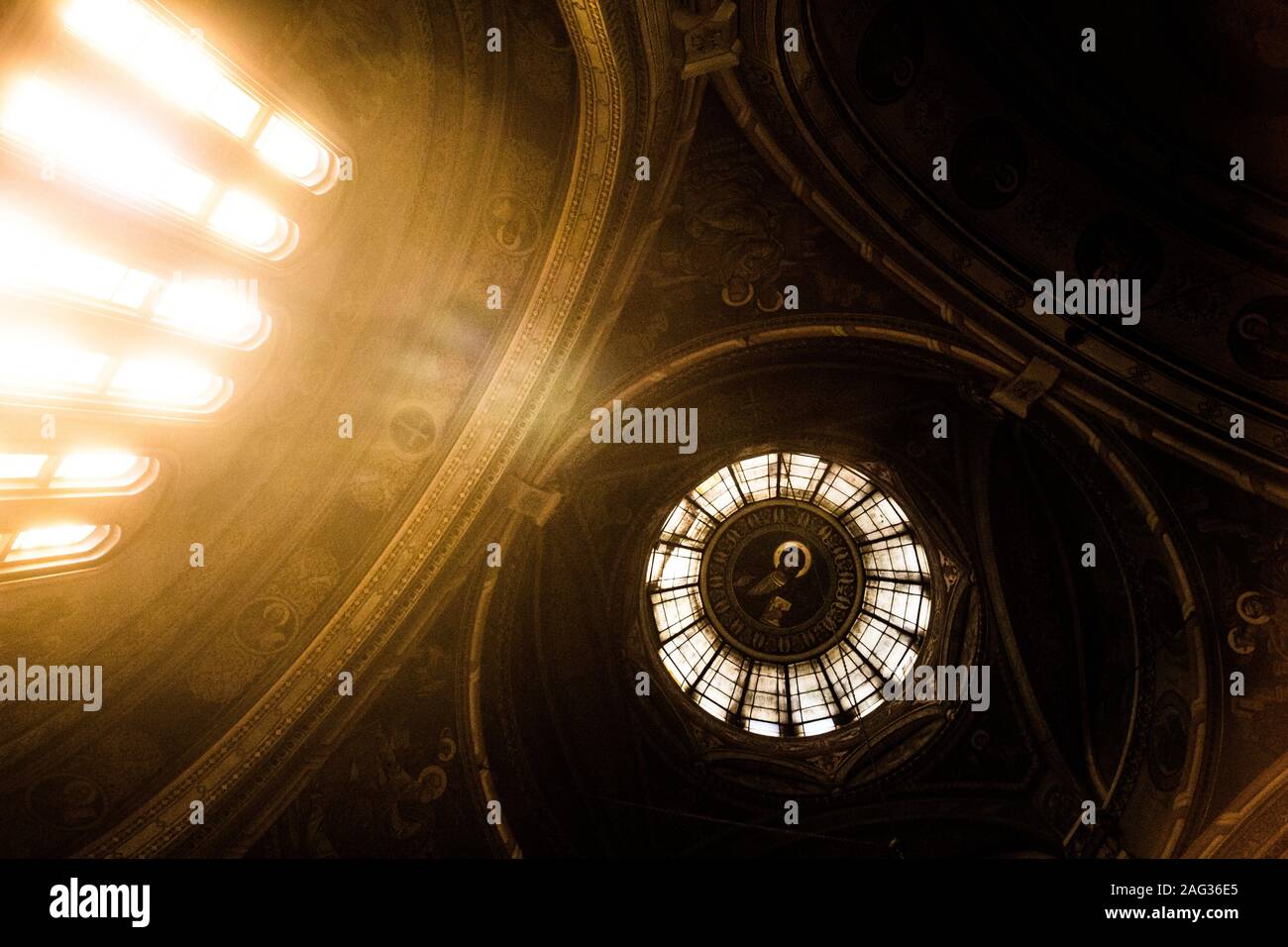 Low angle shot of an ancient Christian temple ceiling with creative ...