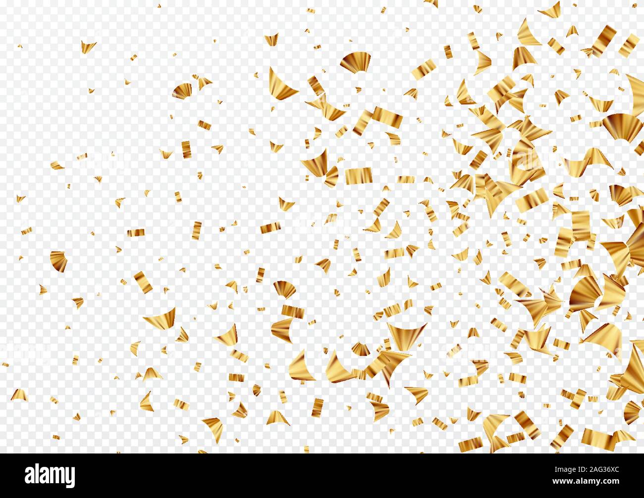 Gold foil confetti isolated on a transparent white background. Festive ...
