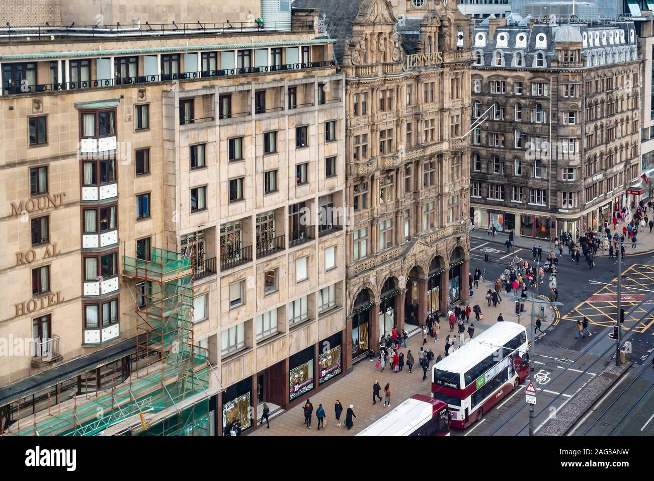An elevated view of part of Princes Street, Edinburgh, featuring the ...