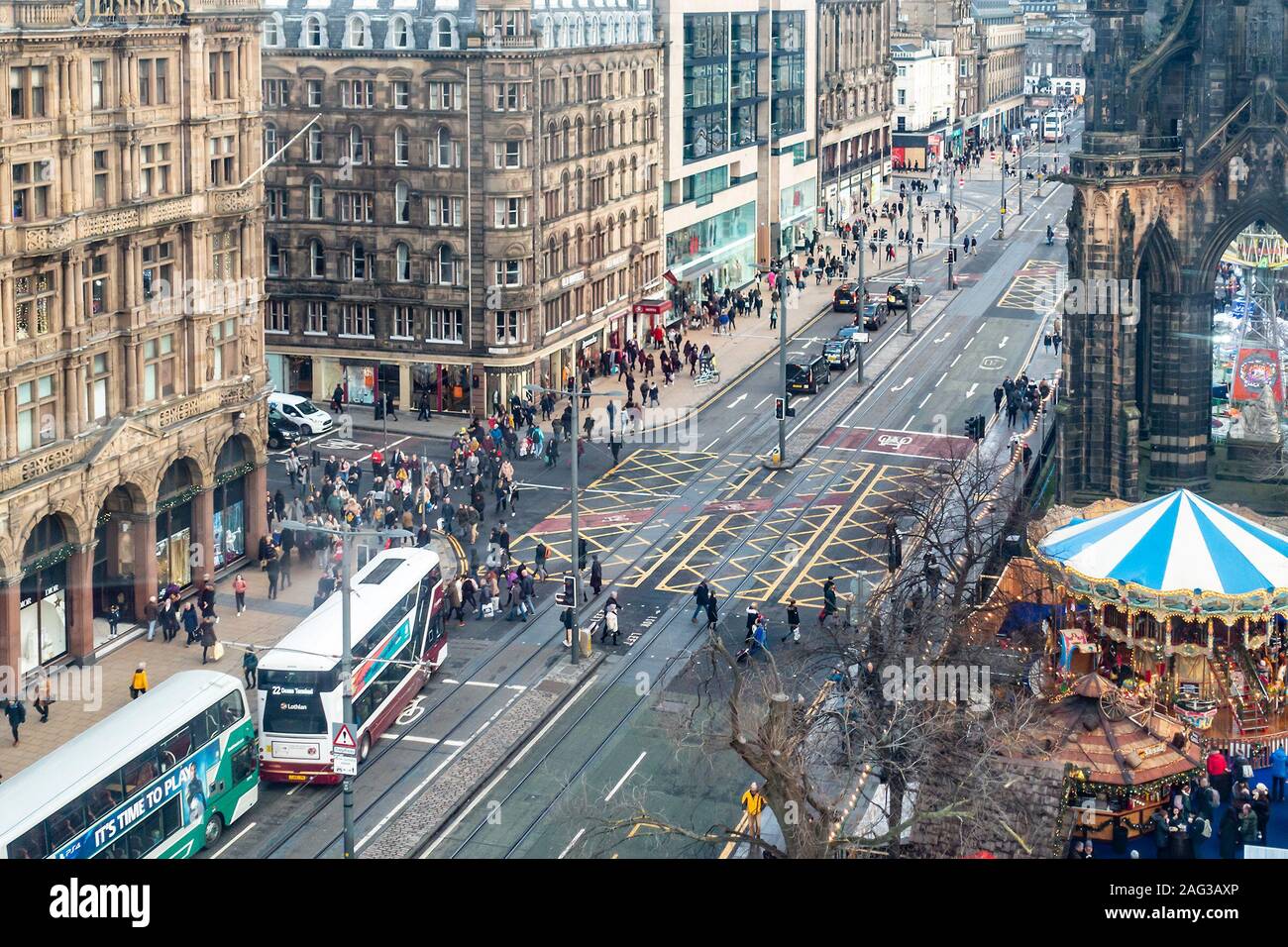 Elevated view of part of Princes Street, the most famous street in ...
