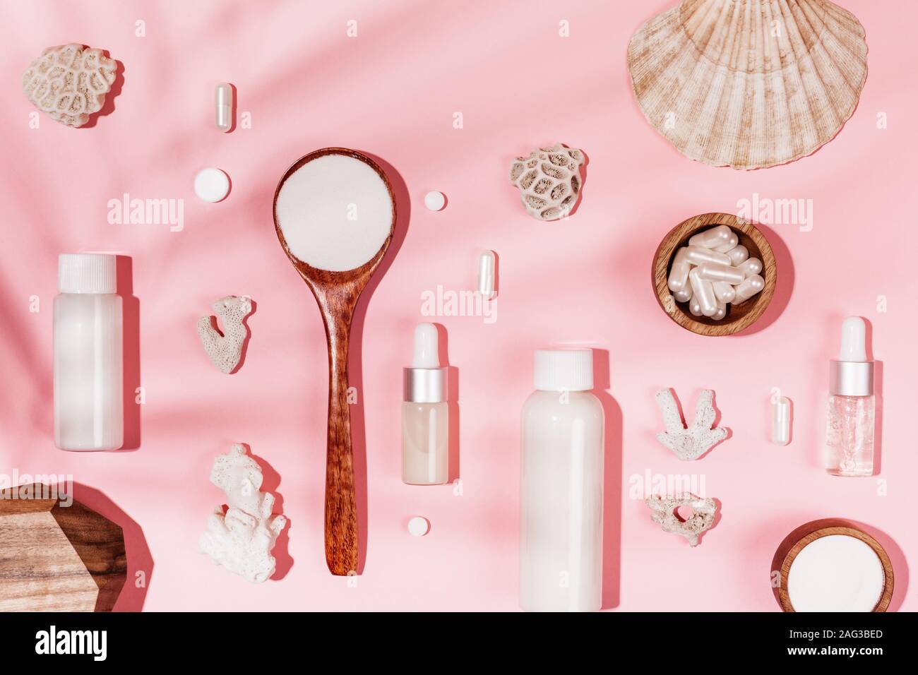 Different types of collagen. Powder, capsules, tablets and fluid Stock ...