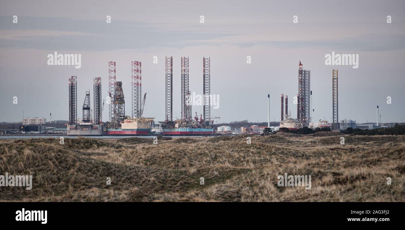 Picture is taken on the island of Fanoe - Esbjerg port seen from Fanoe ...
