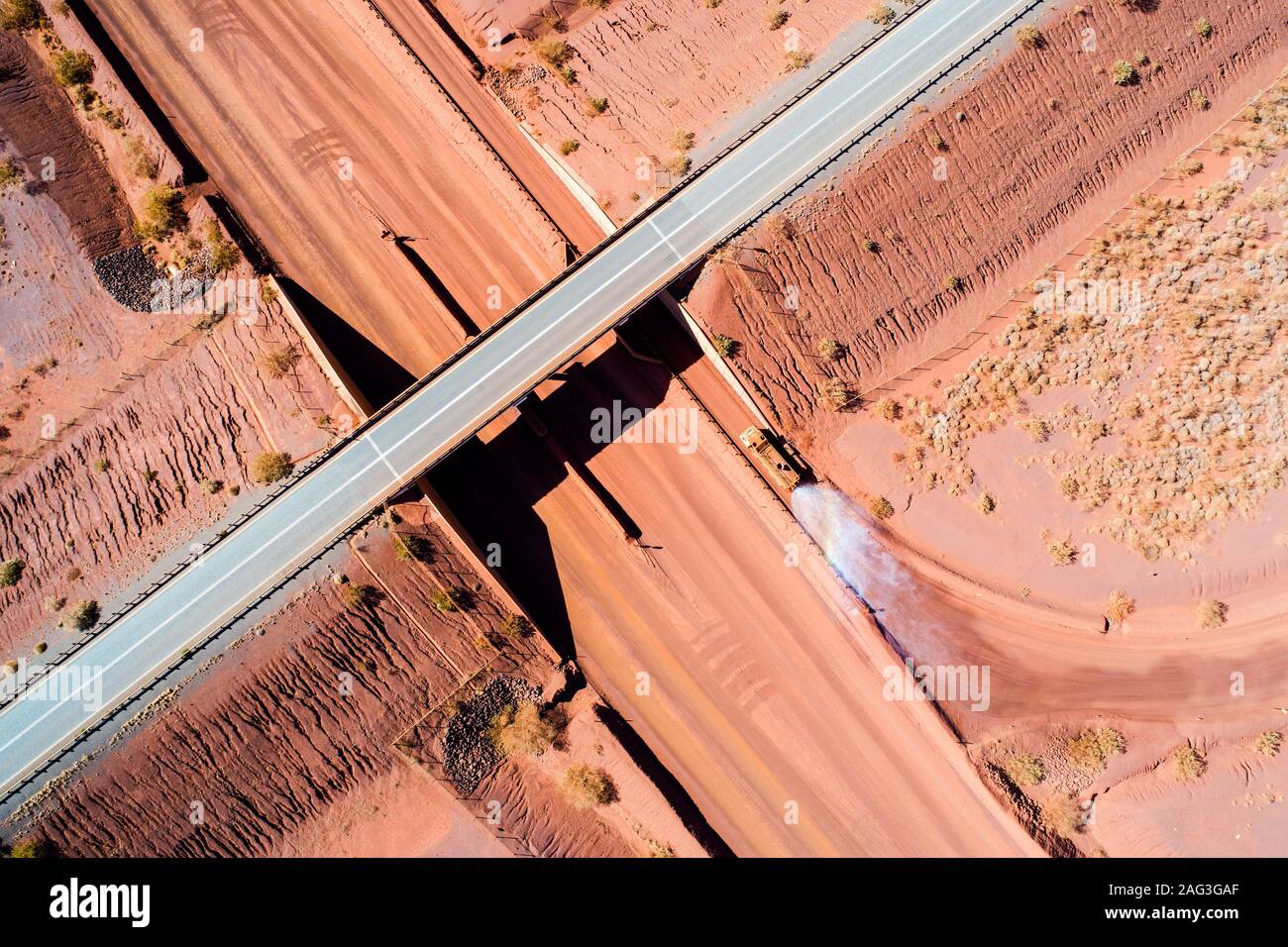 Aerial view of Patterson bridge mining haul road overpass, Great ...