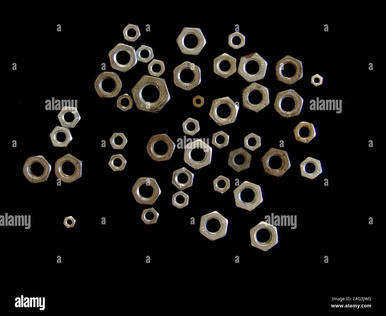 Shot of a bolt selection consisting of different sizes of bolts on ...