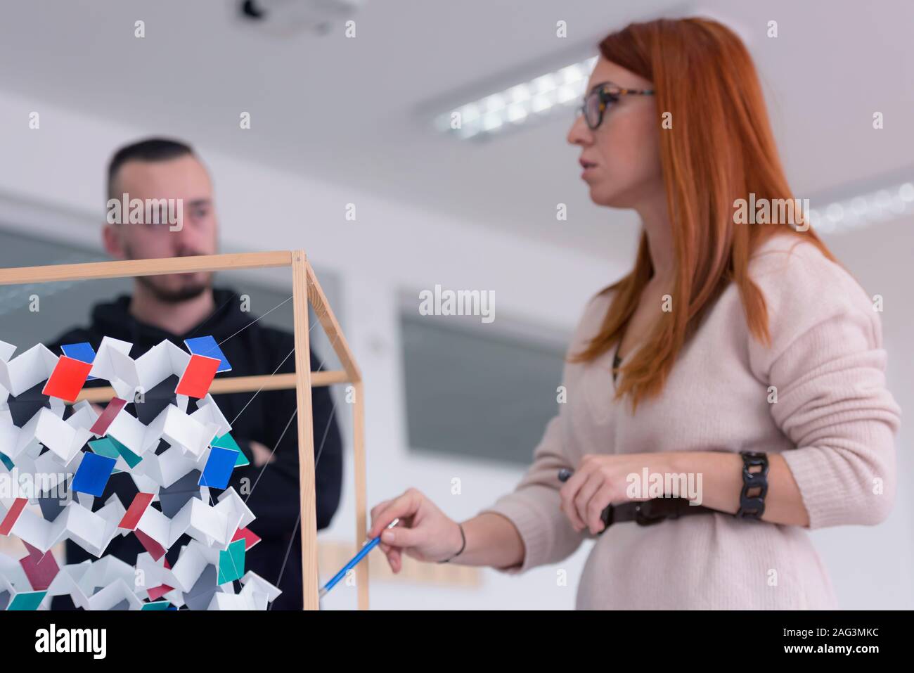 Female Architecture teacher at work. Female professor explain ...