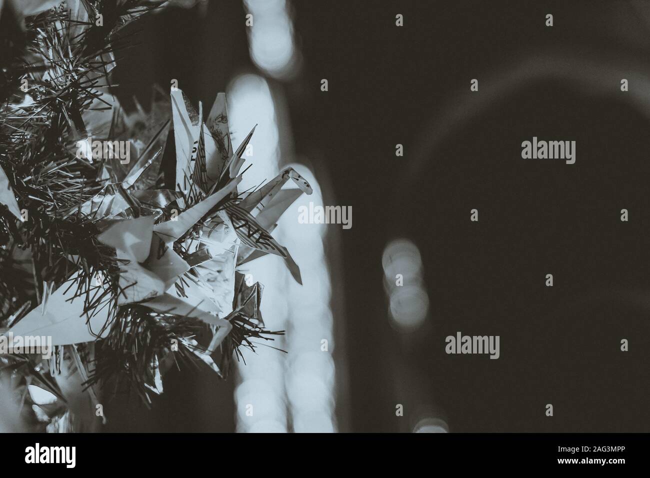 Gray scale of an origami on a Christmas tree Stock Photo - Alamy