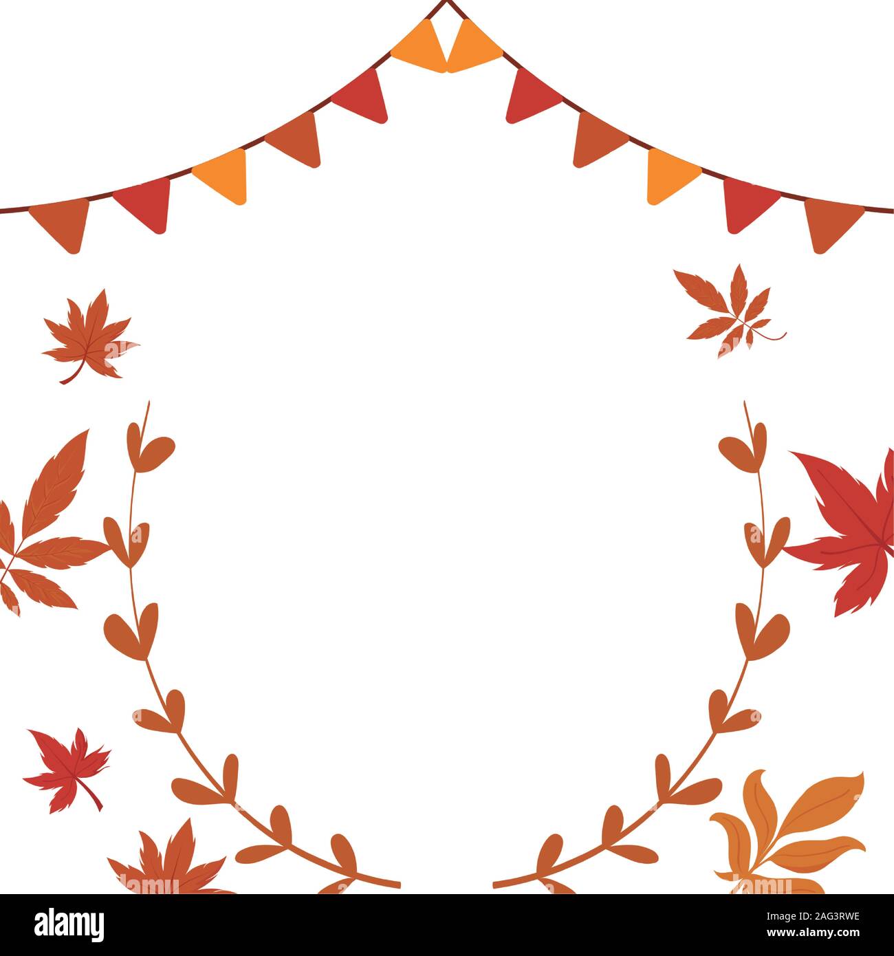 Autumn leaves wreath and banner pennant design, season nature ornament ...